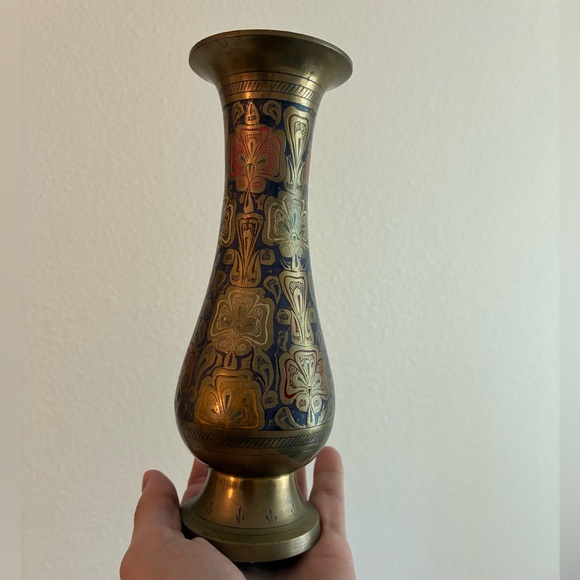 Vintage | Accents | Vintage Mcm Etched Brass Vase Read Description ...